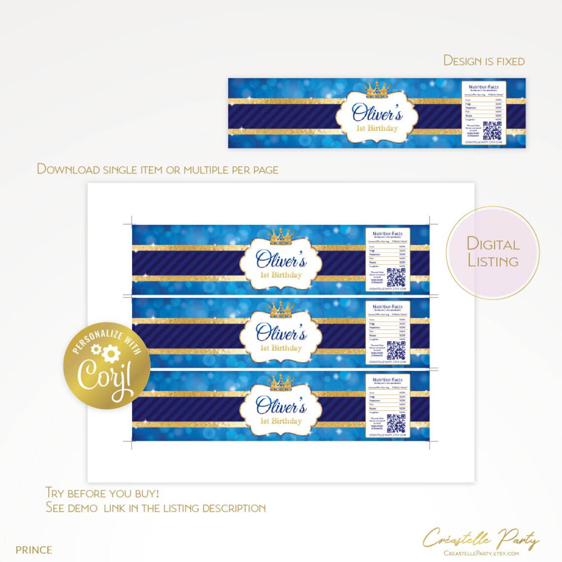Prince Editable Party Decor Package, Royal Crown Printable, Gold and ...