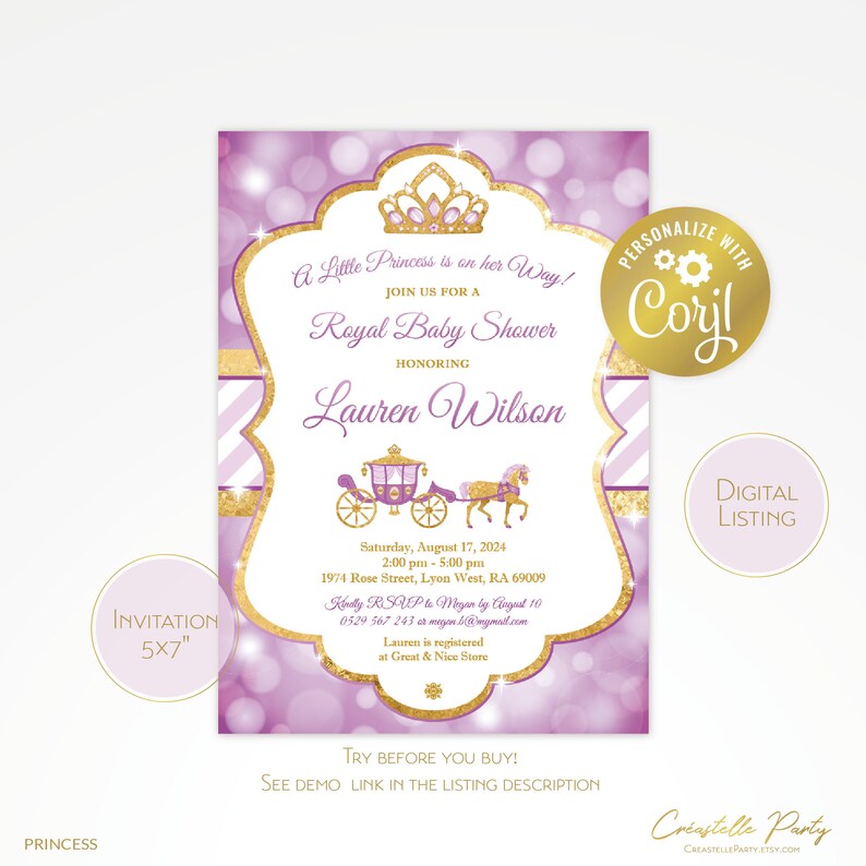 Princess Invitation, Editable Royal Crown Baby Shower Digital ...