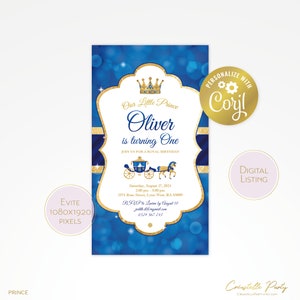 Royal Prince Invitation, Blue Bokeh and Gold Birthday Digital ...