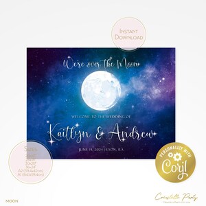 Moon Wedding Welcome Sign Template, Night Sky Portrait Editable Sign ...
