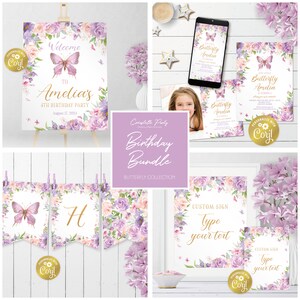 Butterfly Editable Party Decoration Package, Pink, Gold, Lavender ...