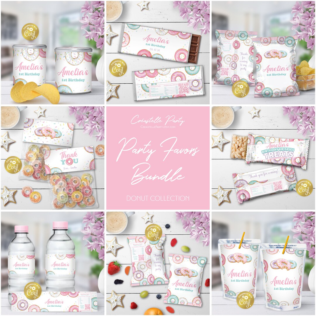 Donut Editable Party Treats Package, Sweet One Birthday Snacks Label ...