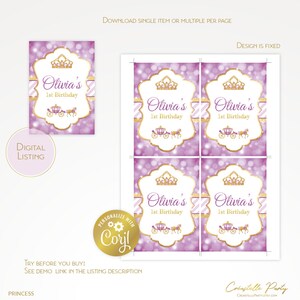 Princess Editable Party Treats Package, Royal Crown Birthday Snacks ...