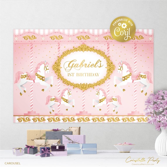 Editable Carousel Backdrop File Pink Party Poster Party | Etsy