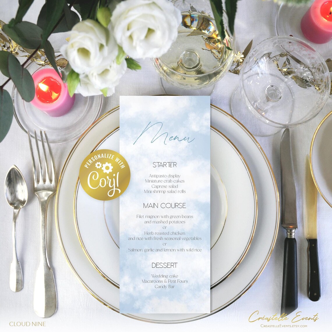 On Cloud Nine Wedding Menu Template, Editable 3.75x9 + 5x7 Menus ...