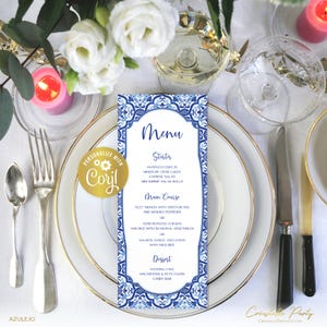 Mediterranean Wedding Menu Template, Editable 3.75x9 + 5x7 Menus ...
