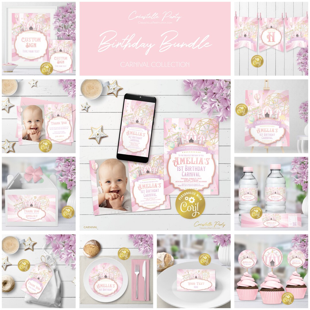 Carnival Editable Party Decoration Package, Big Top Birthday Printable ...