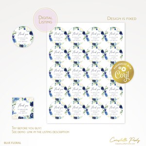 Blue Floral Editable Party Decoration Package, Navy and Cream Printable ...