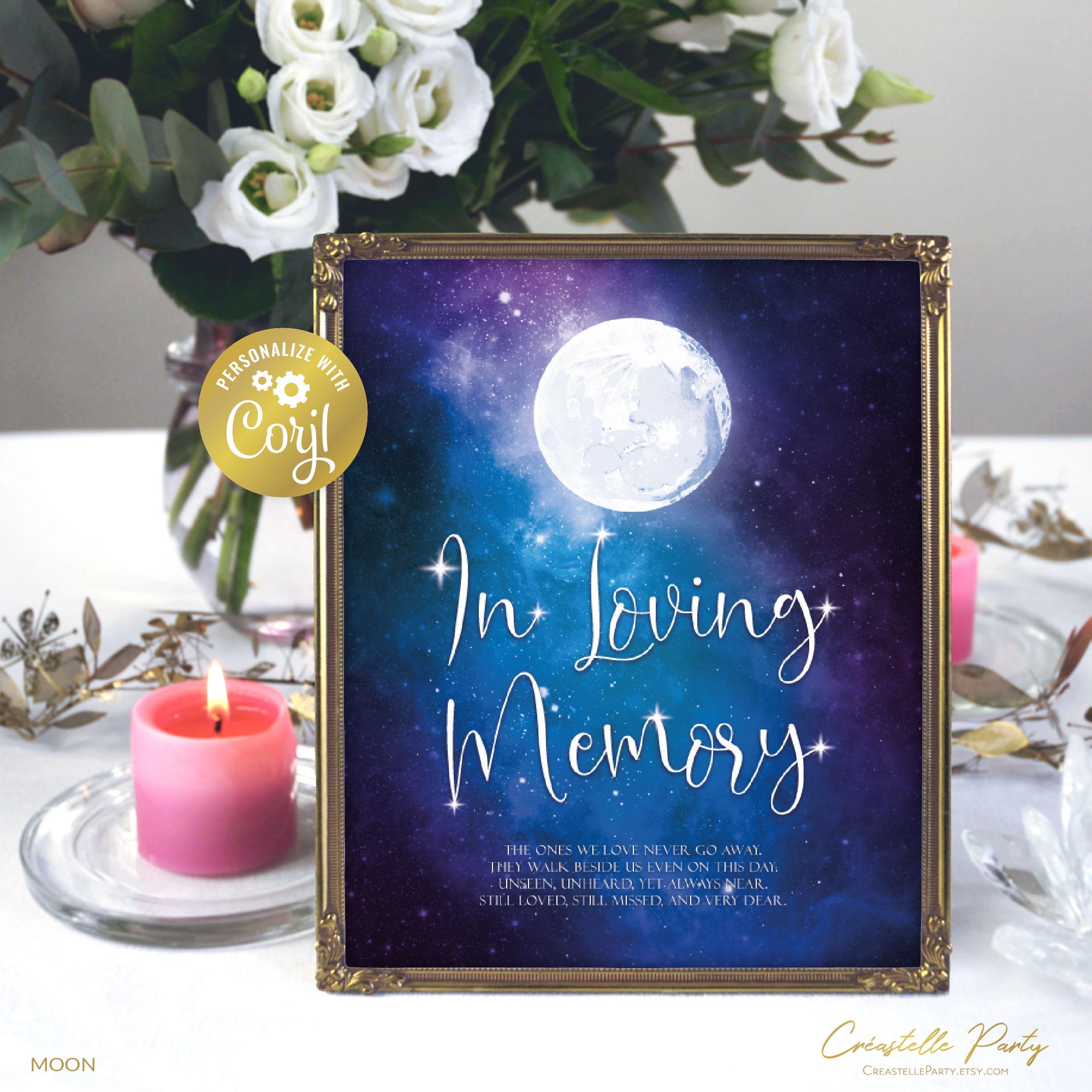 Moon in Loving Memory Sign, Wedding Template, Memorial Sign, Night Sky ...