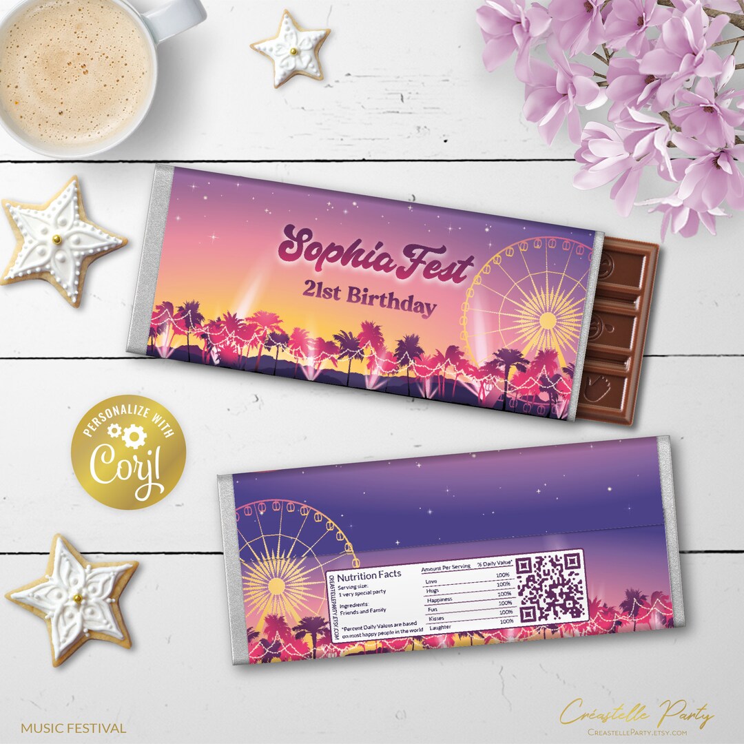 Music Festival Editable Chocolate Bar Wrapper,vip Birthday Snacks Label ...