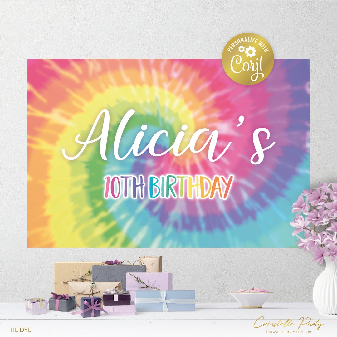 Editable Tie Dye Backdrop File, Pastel Rainbow Spiral Party Poster ...