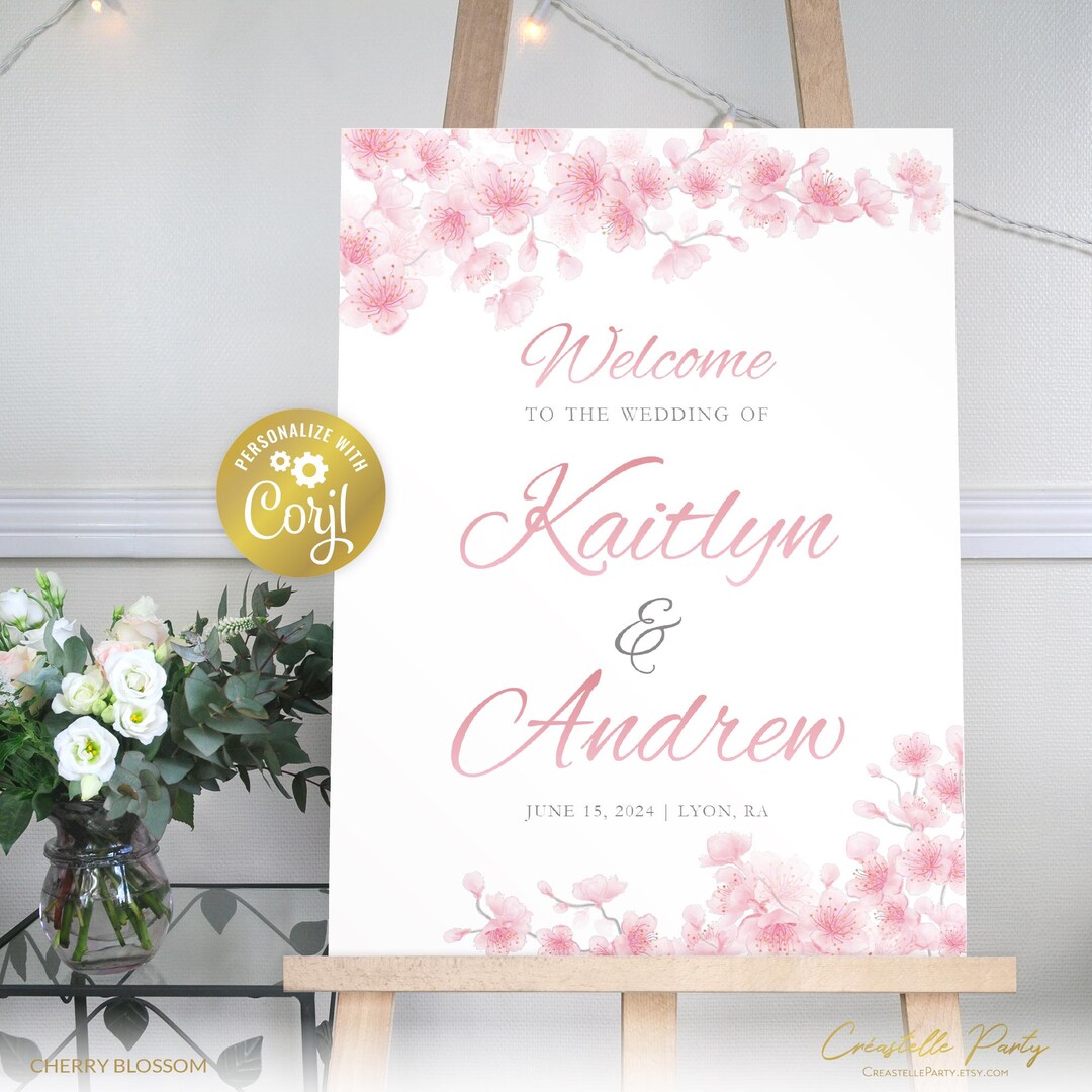 Cherry Blossom Welcome Sign, Pink Sakura Editable Sign, Spring Floral ...