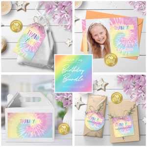 Tie Dye Editable Party Decor Package, Light Pastel Rainbow Spiral ...