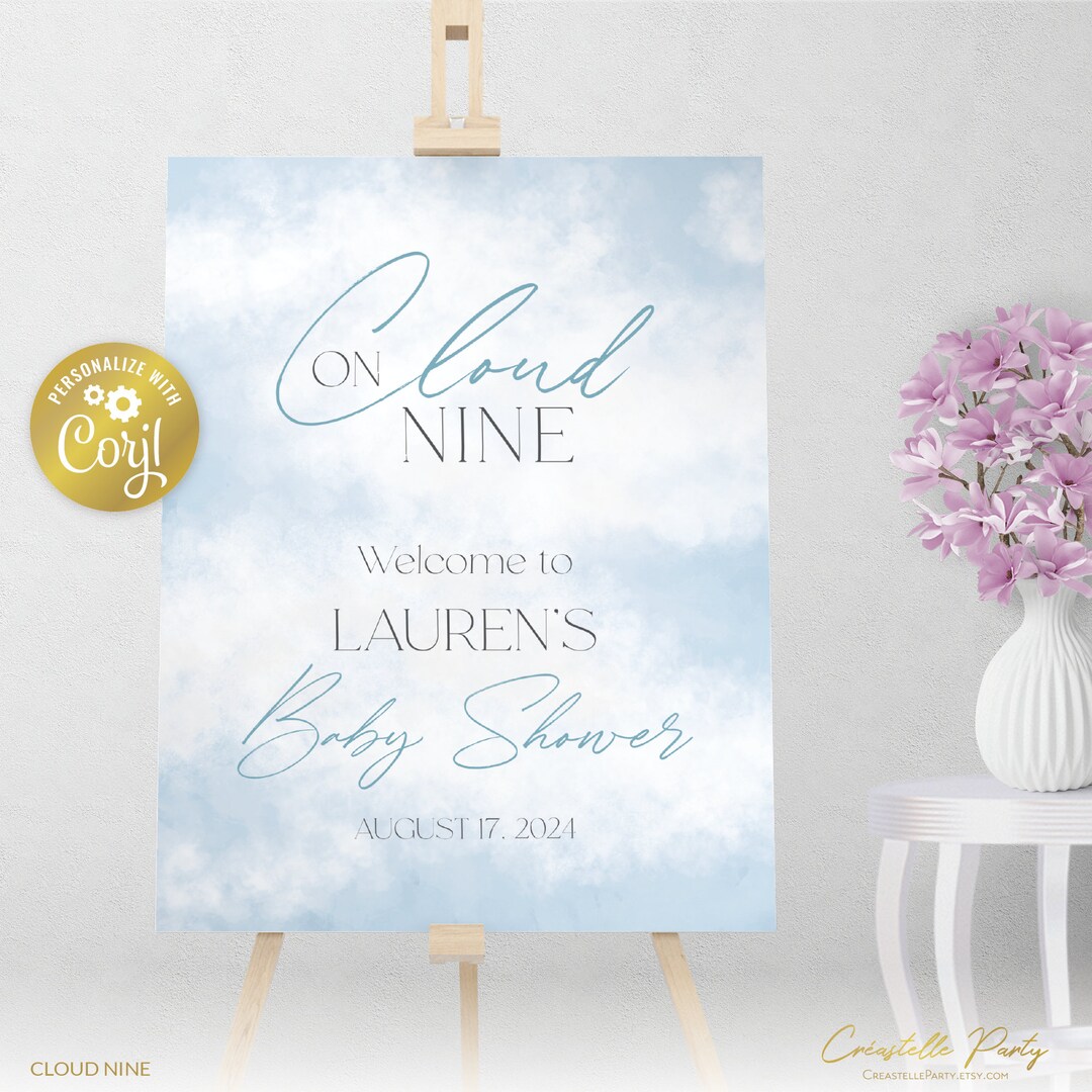 Cloud Nine Welcome Sign, Sky Editable Sign, Gender Neutral, Cloud ...