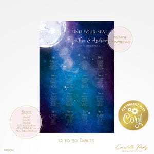 Moon Seating Chart Template, Night Sky Portrait Seating Plan Sign ...