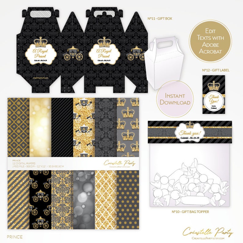 Prince Party Package Black and Gold Glitter Royal - Etsy