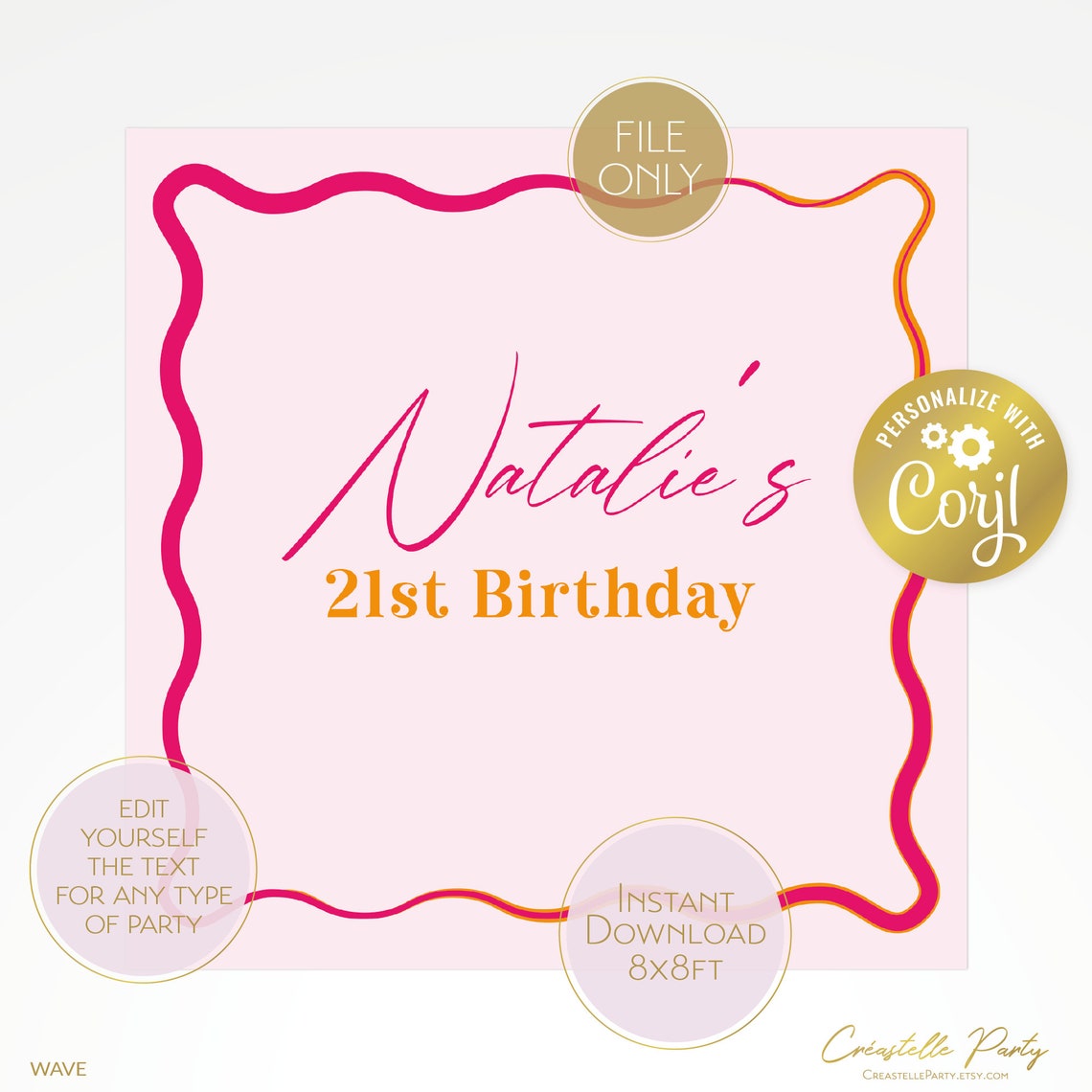Editable Wavy Backdrop File, Square Pink & Orange Poster, Party Decors ...