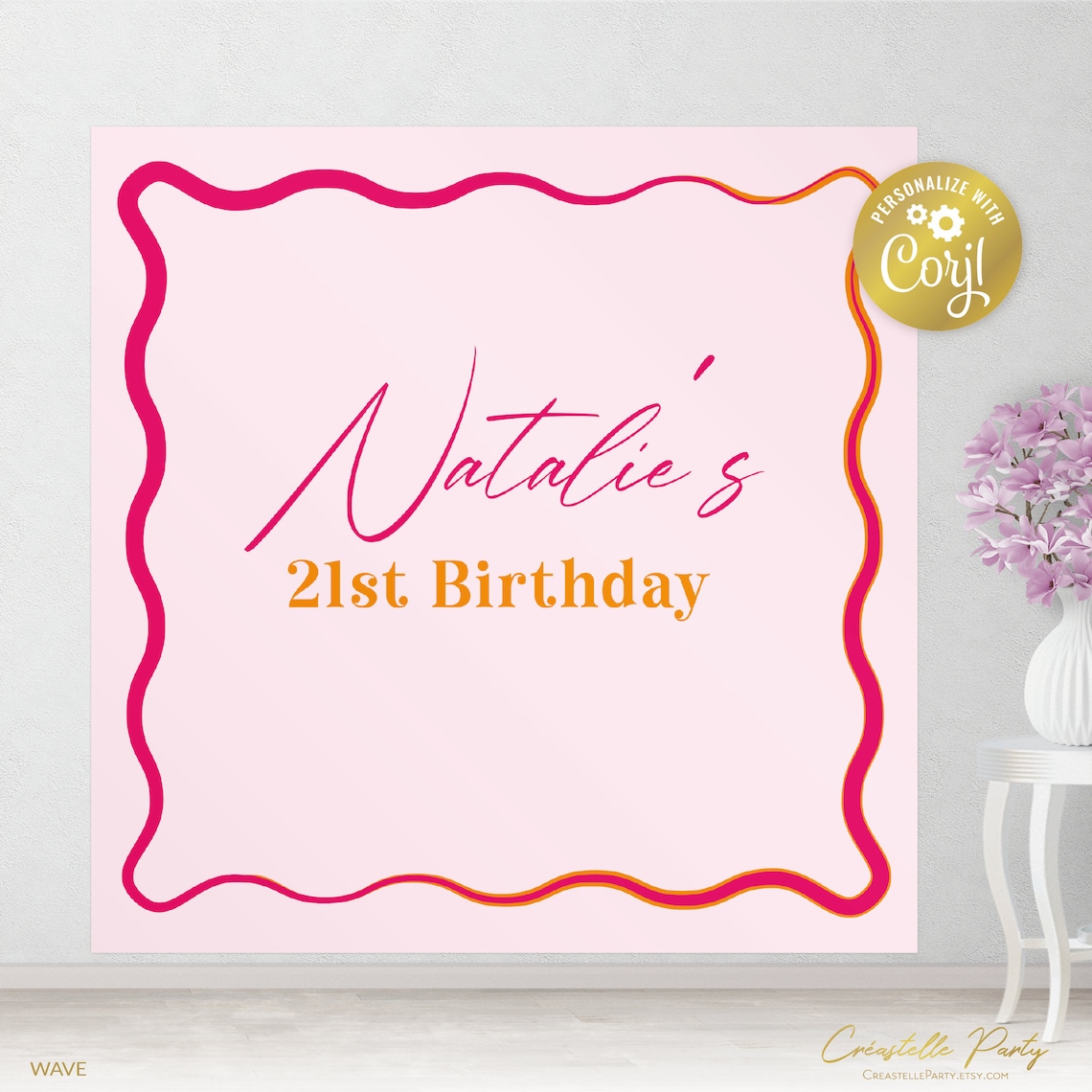 Editable Wavy Backdrop File, Square Pink & Orange Poster, Party Decors ...