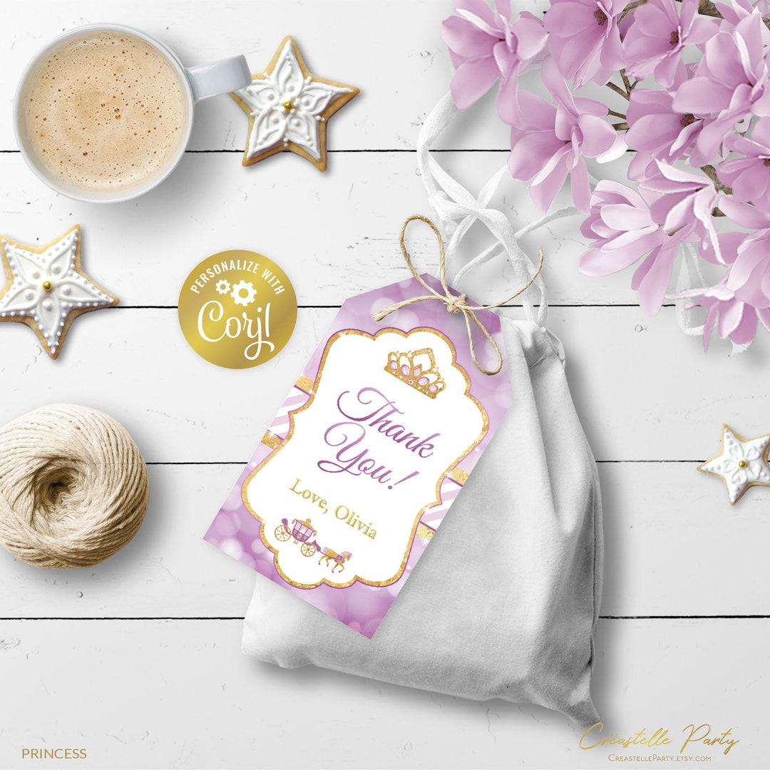 Princess Editable Favor Tag, Royal Crown Birthday Label, Gold and Pink ...