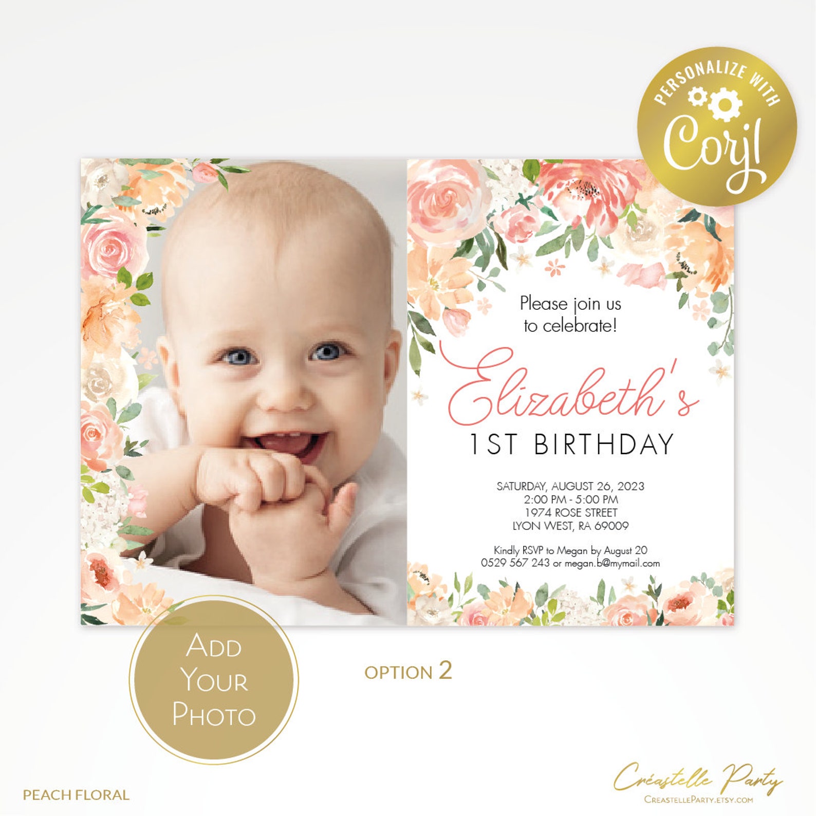 Peach Floral Invitation Editable Peach Blush Cream Birthday - Etsy