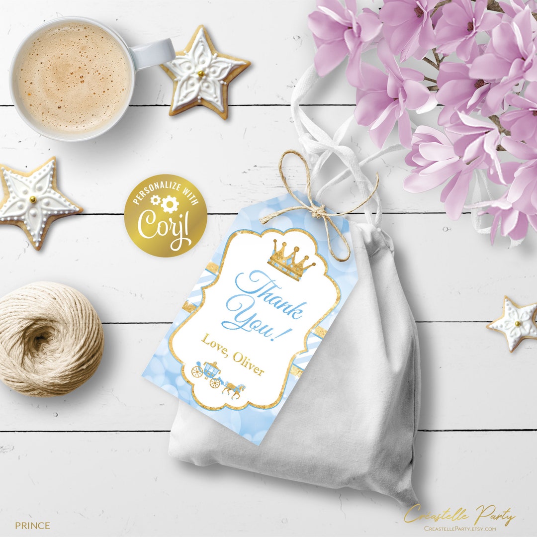 Prince Editable Favor Tag, Royal Crown Birthday Label,gold & Sky Blue ...