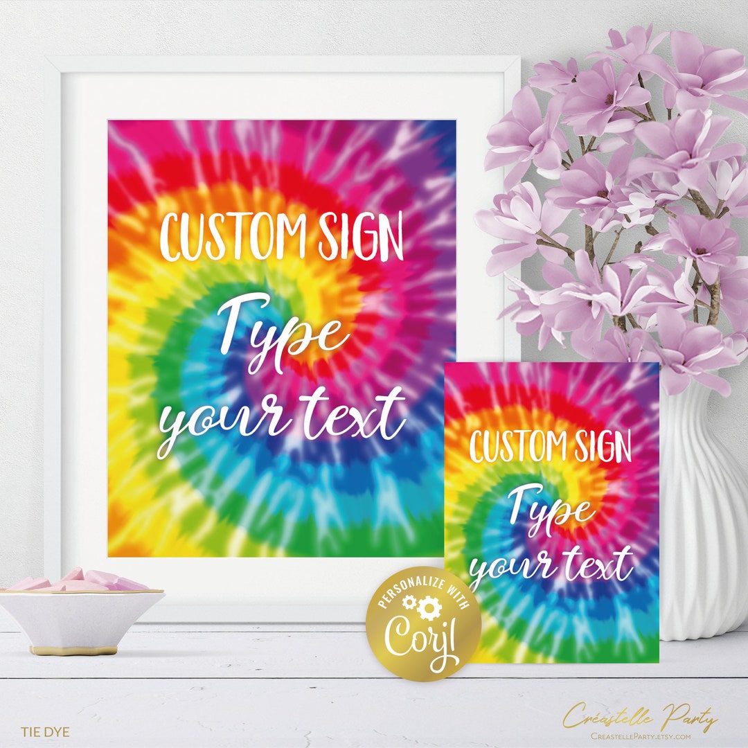 Tie Dye Custom Sign Template, Bright Rainbow Spiral Editable Printable ...