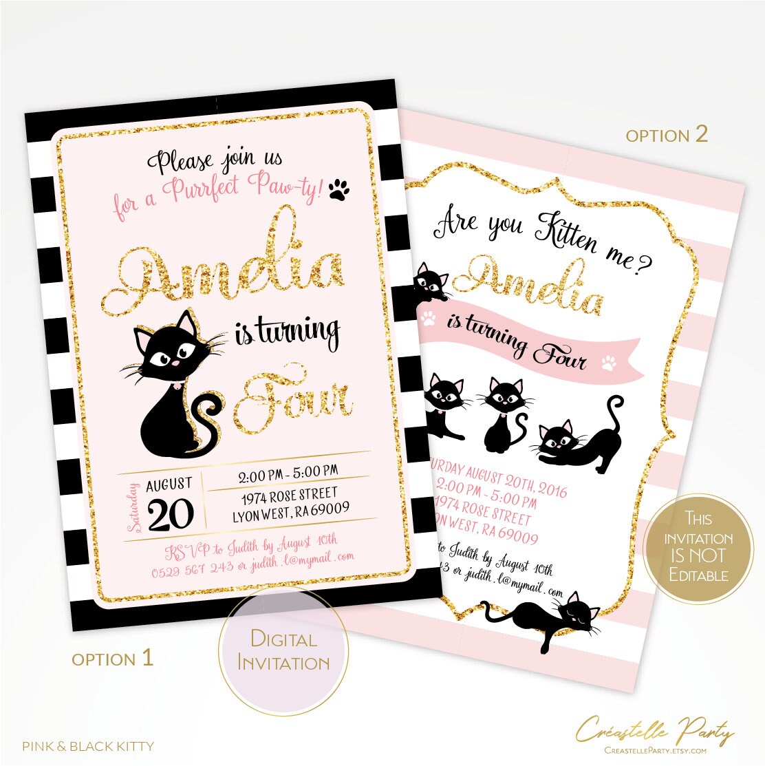 Kitty Invitation Cat Invitation Kitten Invitation birthday | Etsy