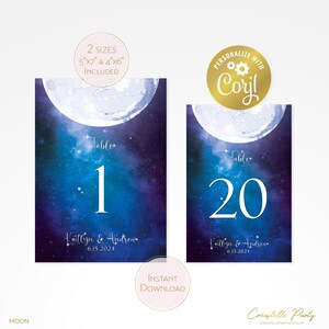 Moon Table Number Card Template, Night Sky Seating Card, Stars ...