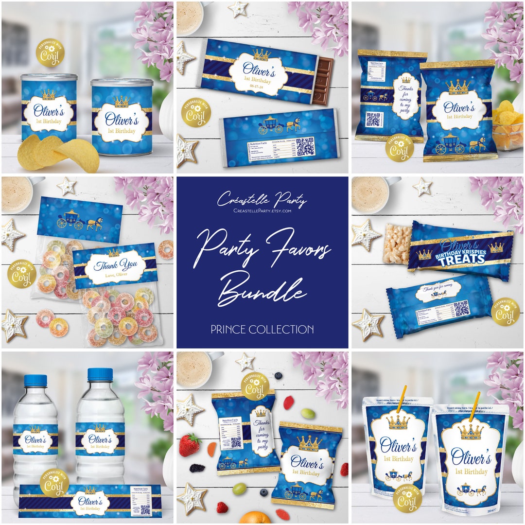 Prince Editable Party Treats Package, Royal Crown Birthday Snacks Label ...