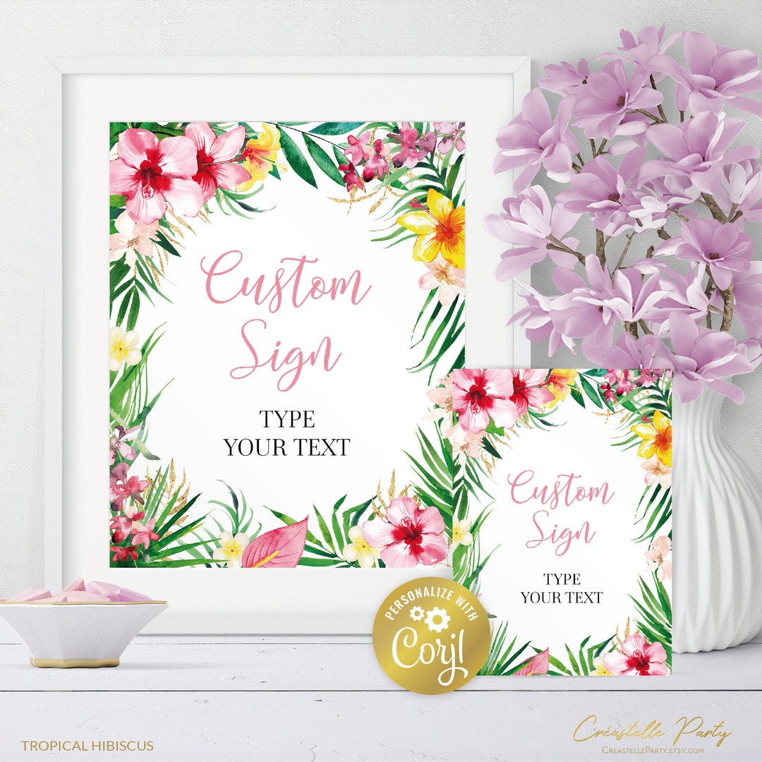 Tropical Floral Custom Sign Template, Hawaiian Flowers Editable ...