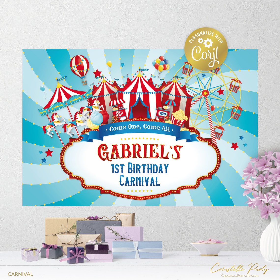 Editable Carnival Backdrop File, Big Top Poster, Party Decors, Red and ...