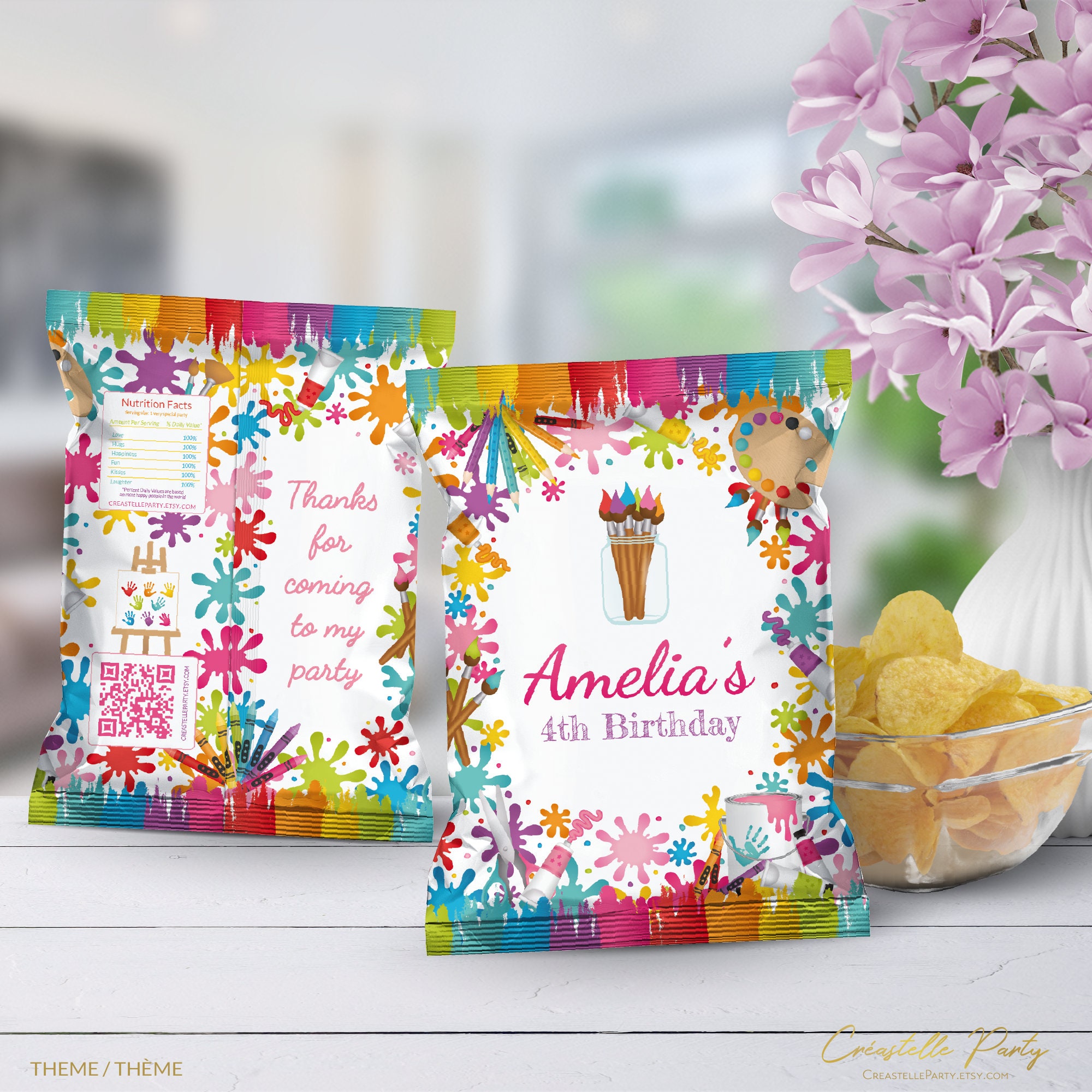 Art Party Editable Chip Bag Wrapper, Painting Party Birthday Snacks ...