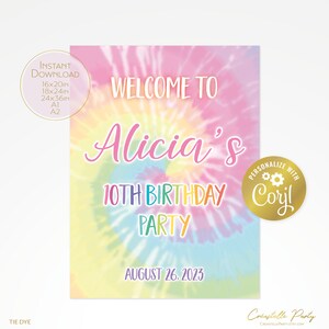 Tie Dye Welcome Sign Light Pastel Rainbow Spiral Editable | Etsy