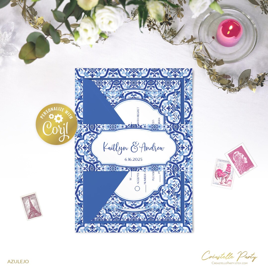 Mediterranean Belly Band, Editable Band for Wedding Invitation, Digital ...