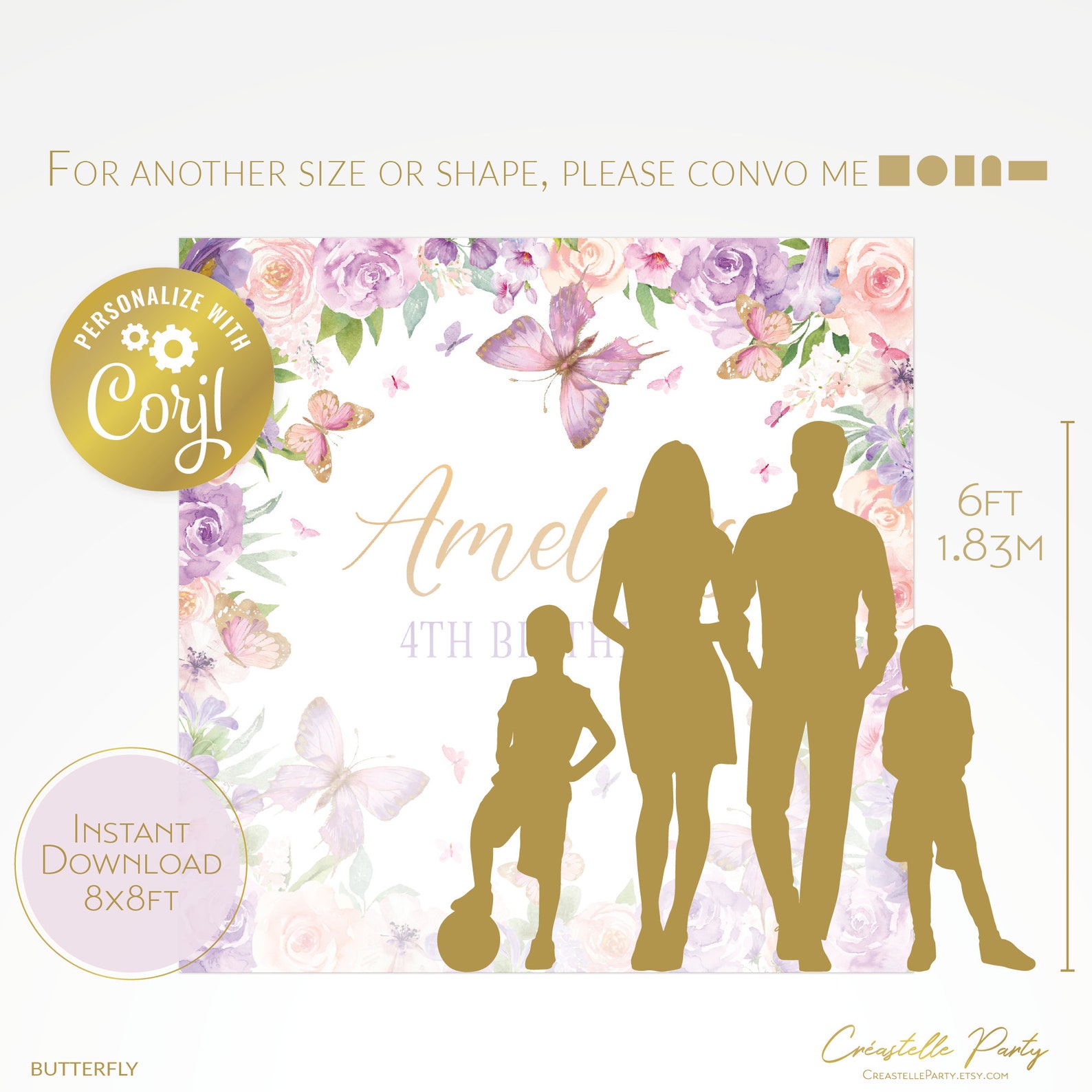 Editable Butterfly Backdrop File, Square Lavender Floral Poster, Party ...