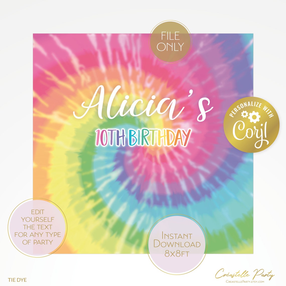 Editable Tie Dye Backdrop File, Square Pastel Rainbow Spiral Poster ...
