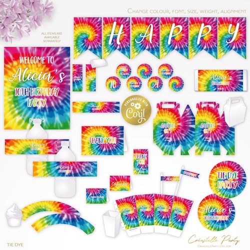 Printable Tie Dye Birthday Party Invitation Editable Rainbow - Etsy