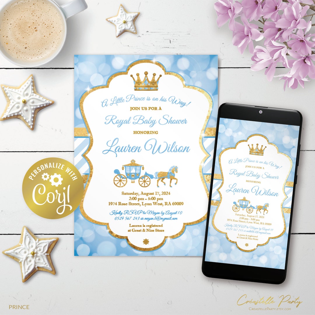 Prince Invitation, Editable Royal Crown Baby Shower Digital Invitation ...