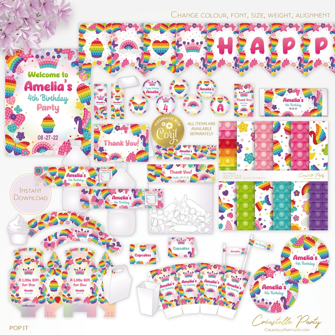 Pop It Editable Party Decor Package Rainbow Printable Pop - Etsy