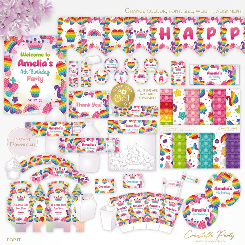 Pop It Editable Party Decor Package Rainbow Printable Pop - Etsy