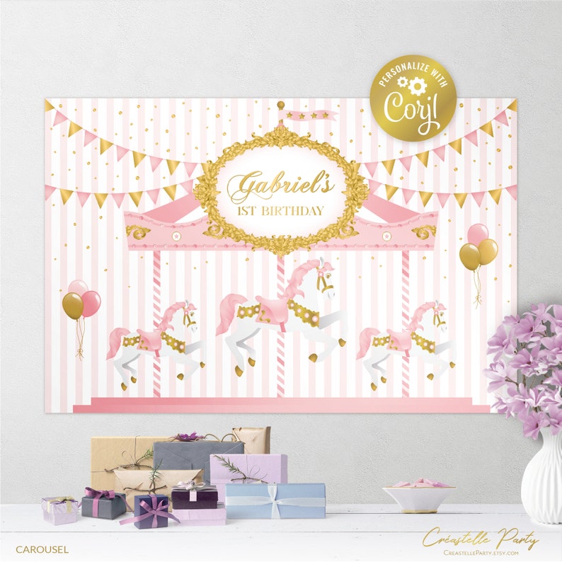 Editable Carousel Backdrop File, Pink Party Poster, Party Decoration ...