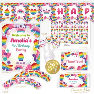 Pop It Editable Party Decor Package Rainbow Printable Pop - Etsy