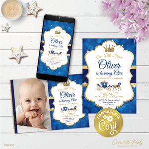 Royal Prince Invitation, Blue Bokeh and Gold Birthday Digital ...