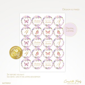 Butterfly Editable Party Decoration Package, Pink, Gold, Lavender ...