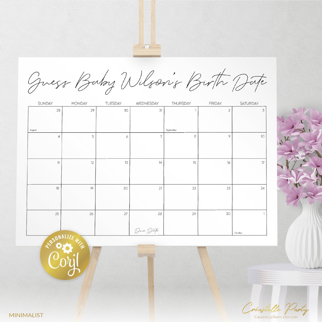 Minimalist Due Date Calendar Sign, Guess the Arrival Date, Baby's ...