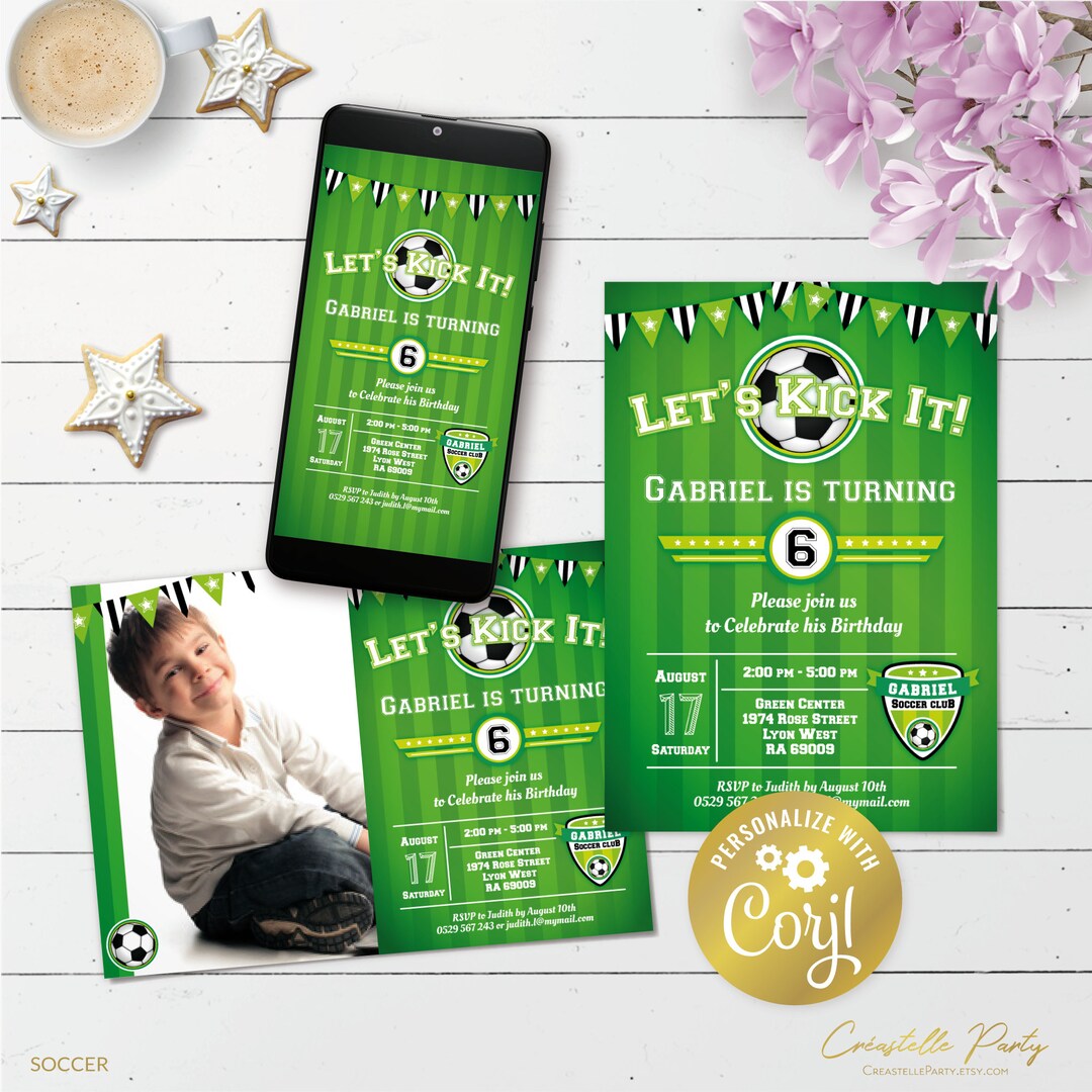 Soccer Field Invitation, Editable Green Football Birthday Digital ...