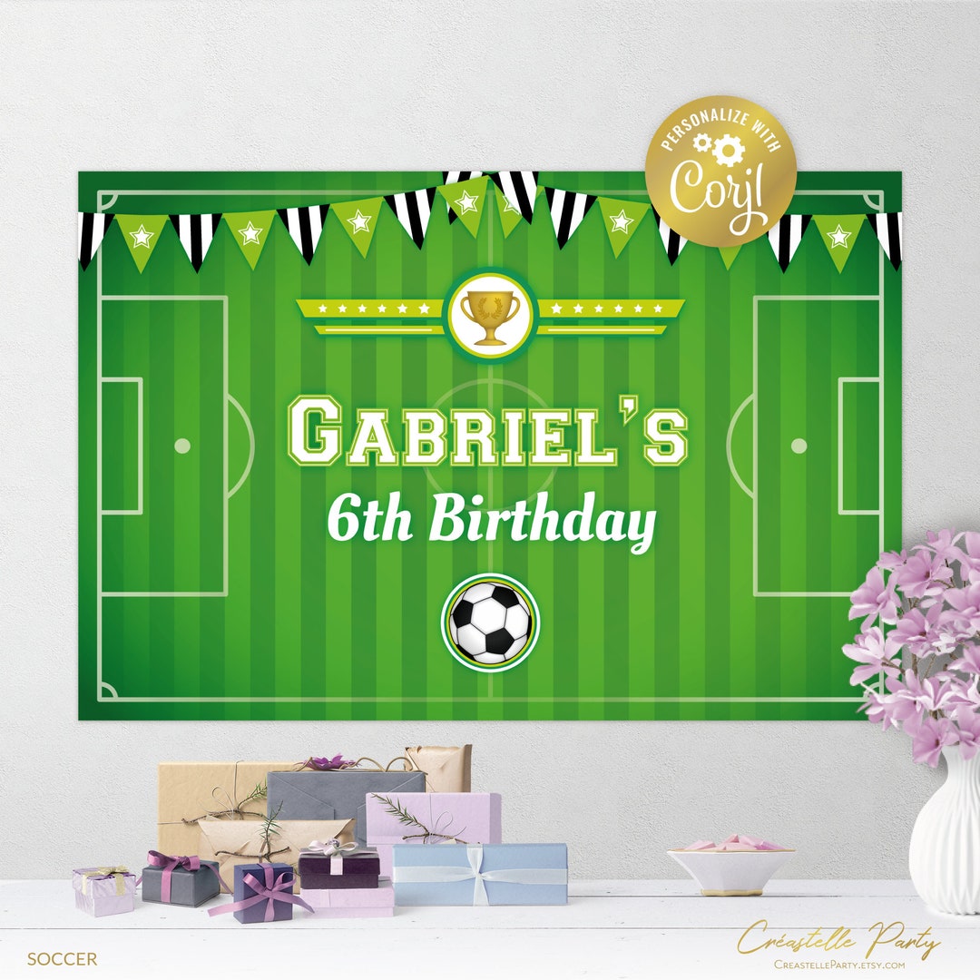 Soccer Field Digital Backdrop, Green Football Editable Poster File ...