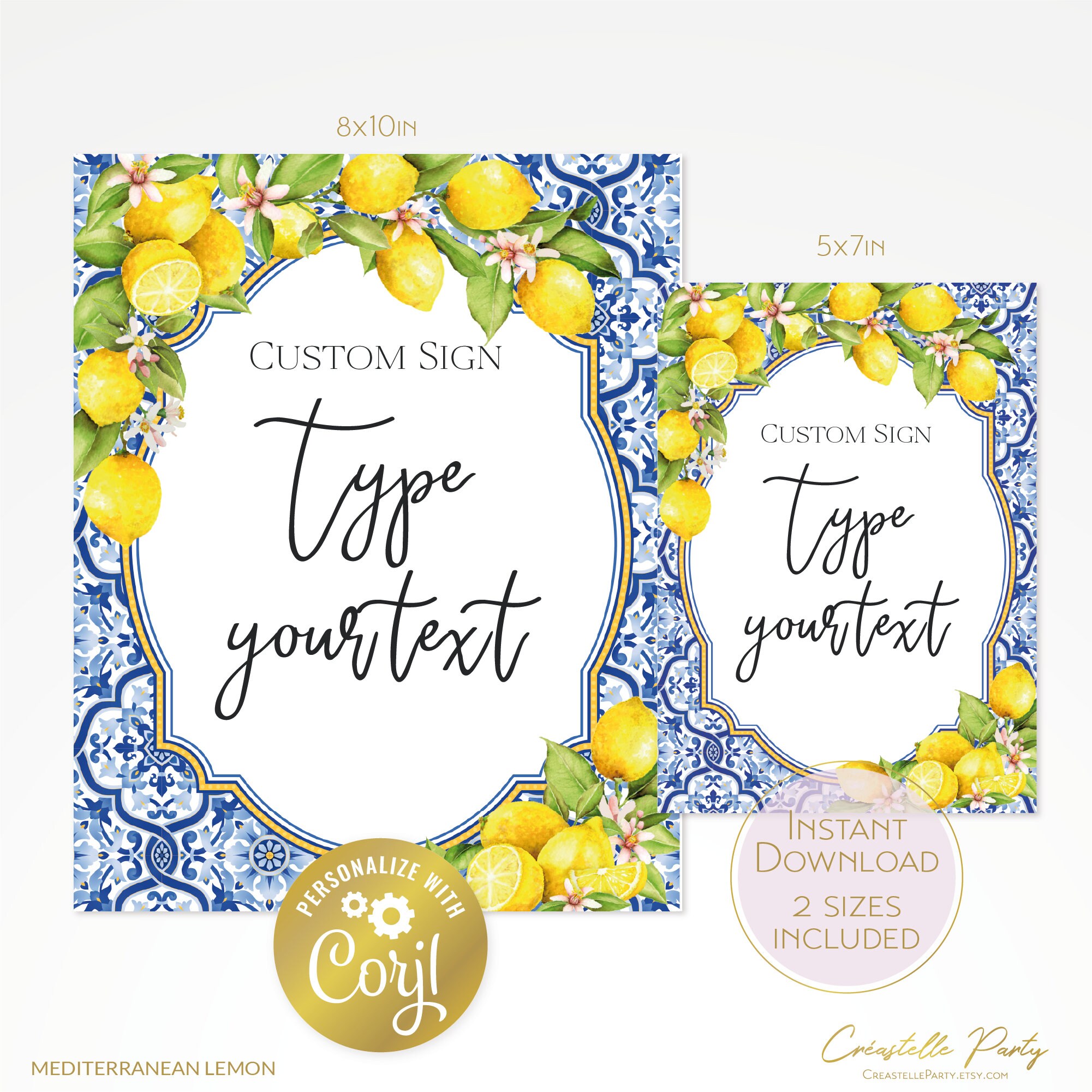 Party Sign Set Editable Mediterranean Lemon Signs Tuscan - Etsy