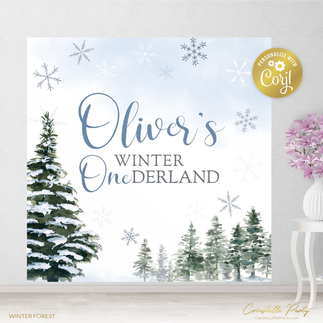 Editable Winter Forest Square Backdrop File, Winter Onederland Poster ...