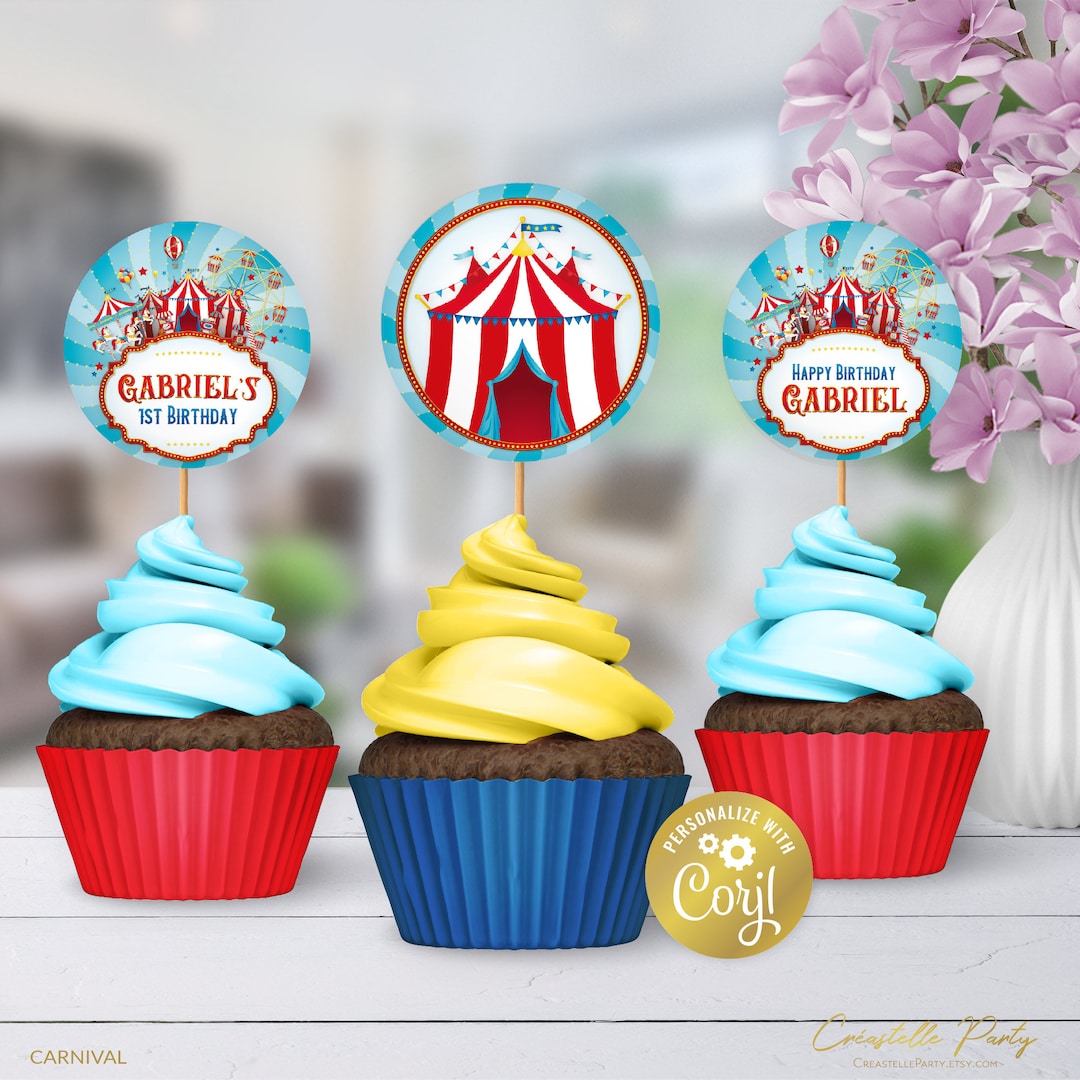 Carnival Editable Cupcake Topper Big Top Birthday Label Red - Etsy